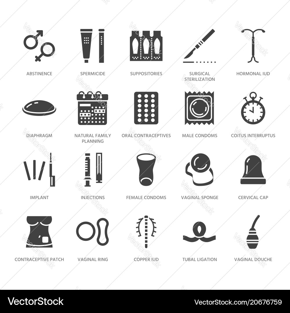 Contraceptive method flat glyph icons birth Vector Image