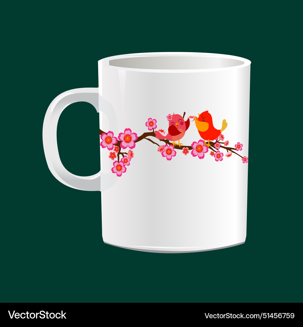 Cute bird mug cup mockup Royalty Free Vector Image