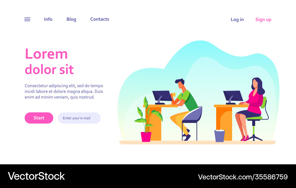 Employees working at computers Royalty Free Vector Image