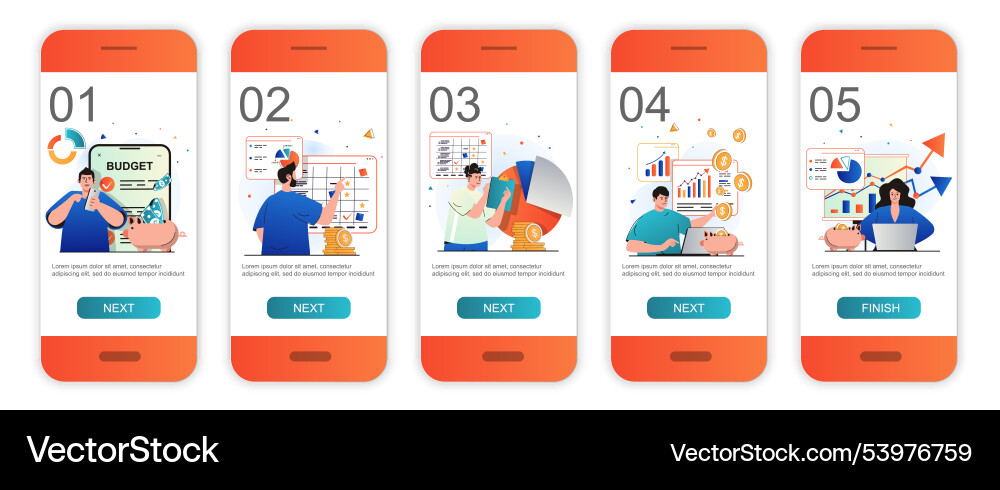 Financial budget concept onboarding screens Vector Image Financial budget concept onboarding screens Vector Image
