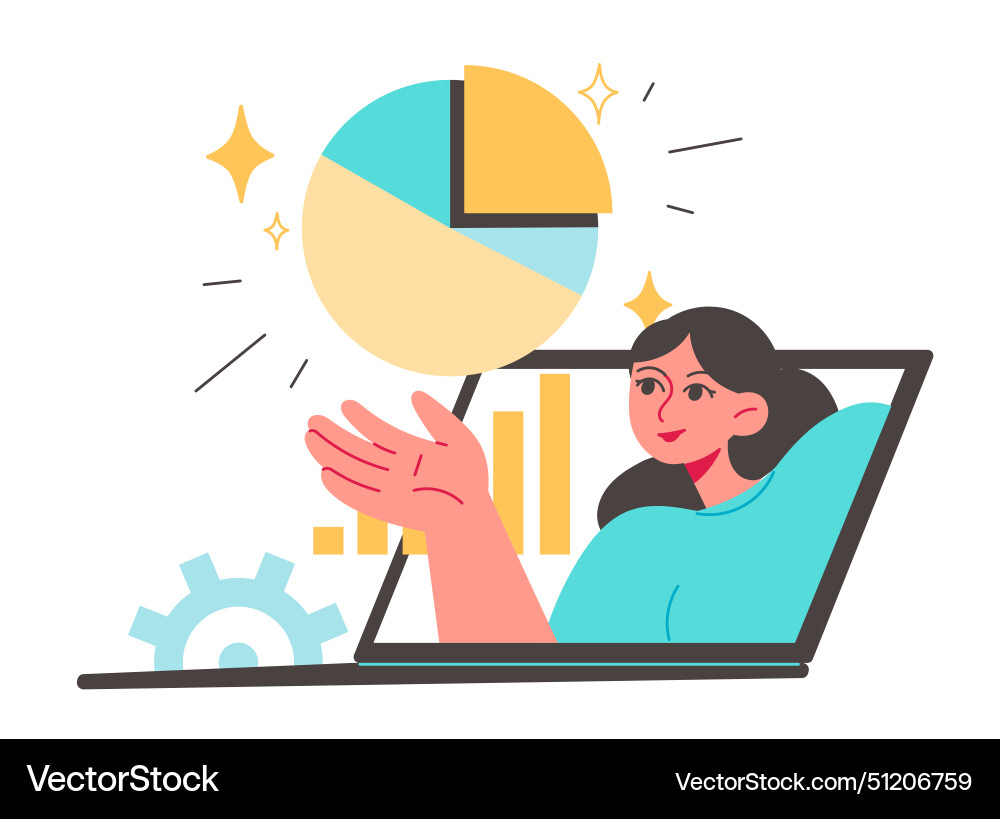 Laptop online service female employee inside Vector Image