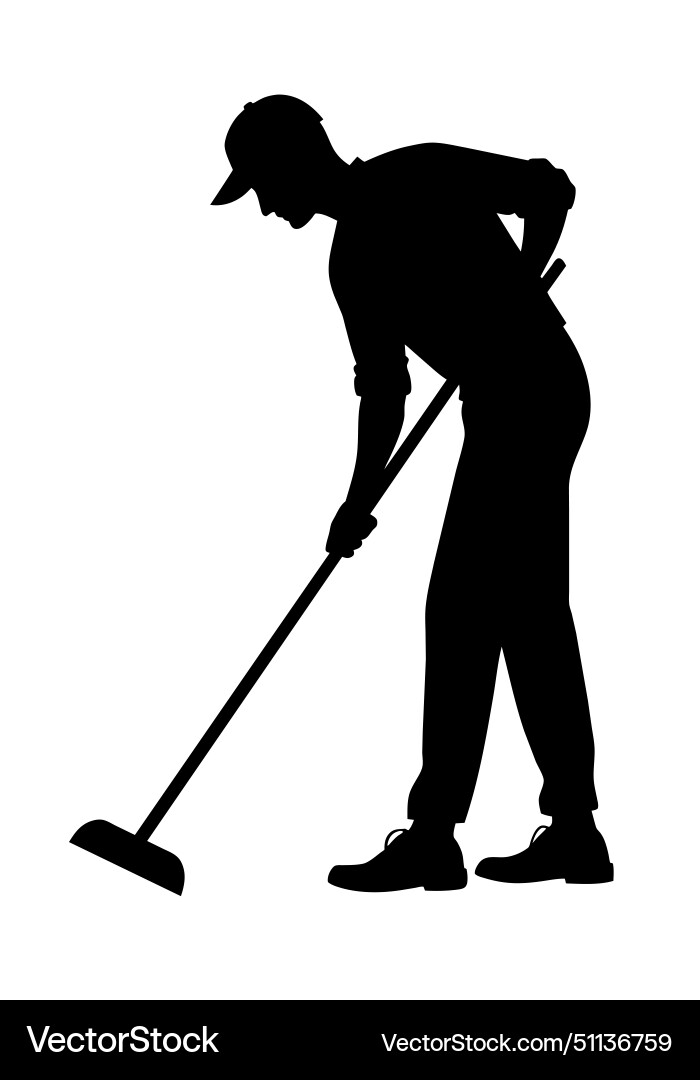 Silhouette janitor man sweeping the floor Vector Image