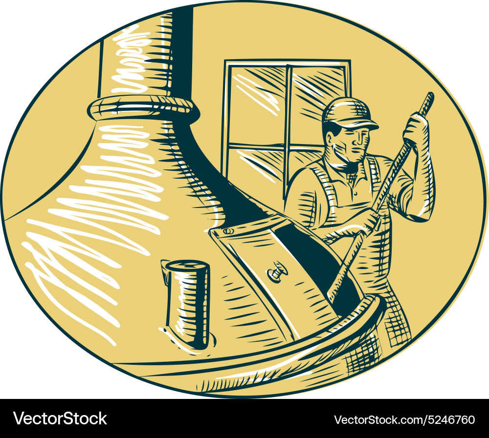 Brewmaster brewer brewing beer etching Royalty Free Vector