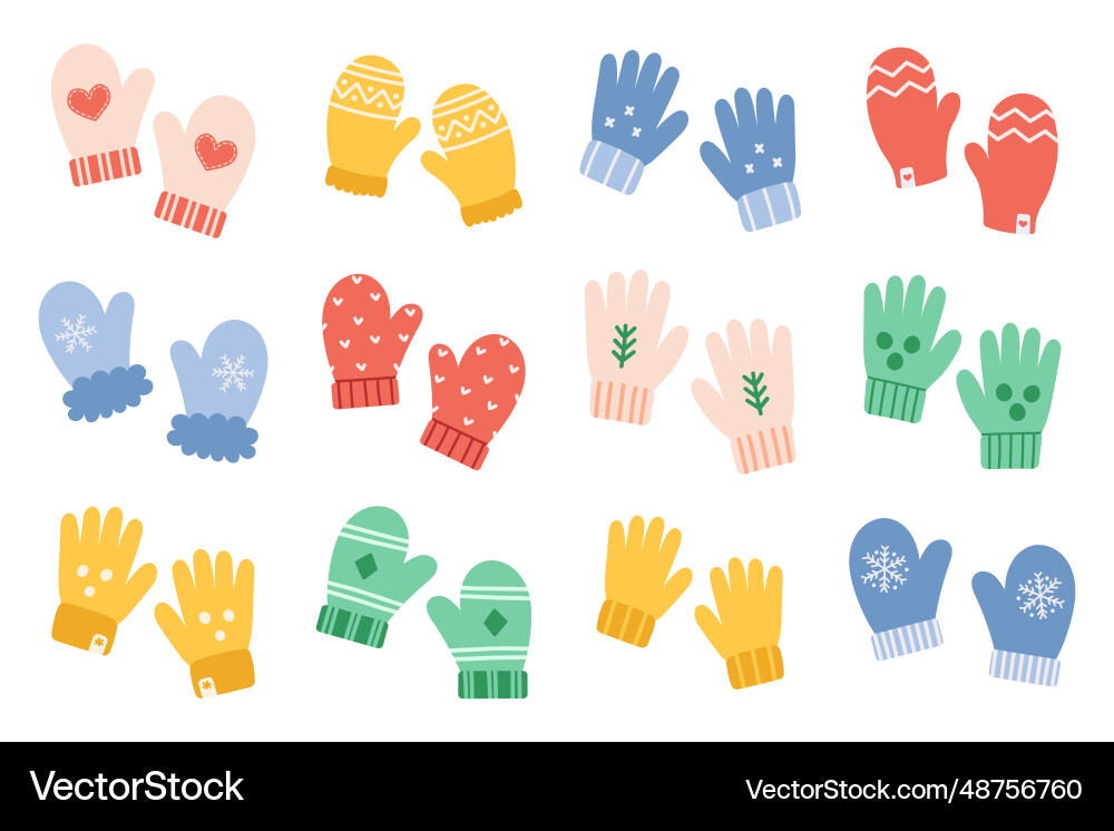 Knitted mittens and gloves set Royalty Free Vector Image