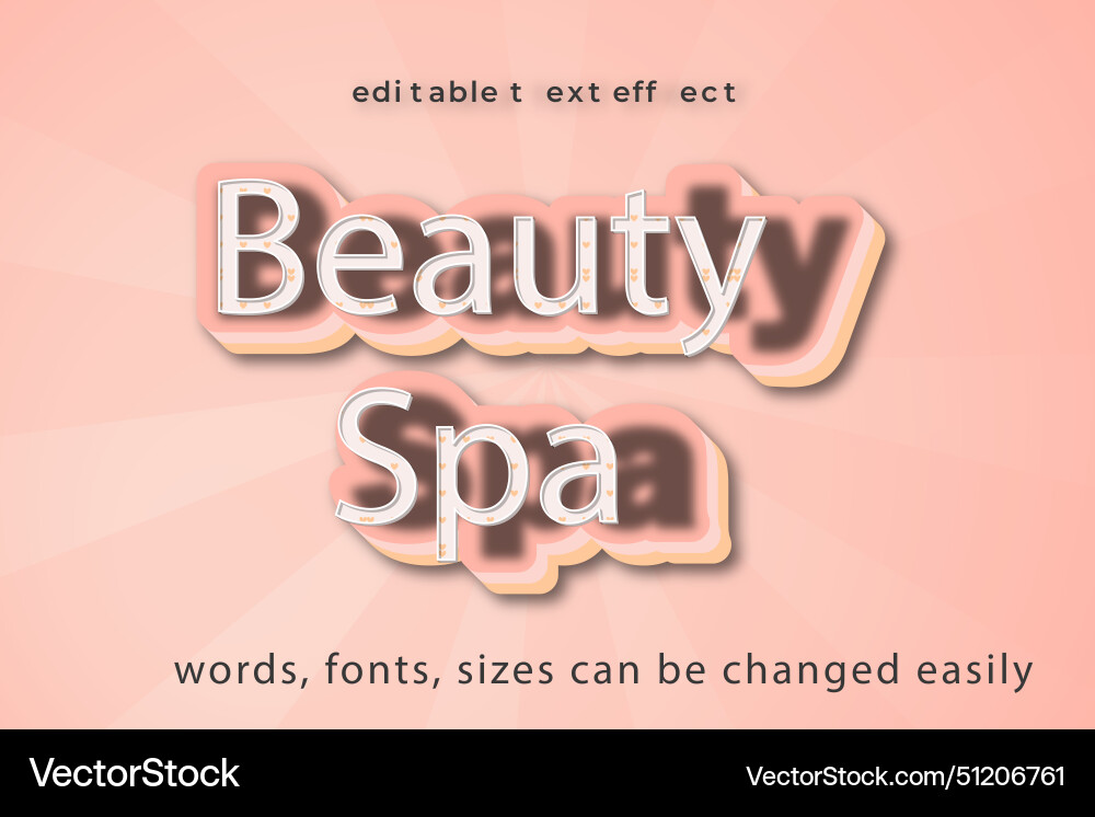 Beauty spa 3d editable text effect Royalty Free Vector Image