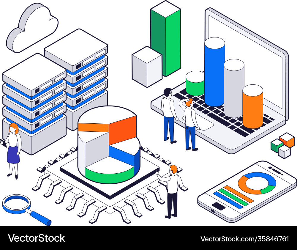 Big Data Science Analyse isometrisches Konzept Vektorbild