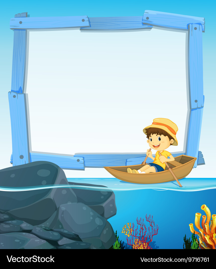 Border design with boy rowing boat Royalty Free Vector Image