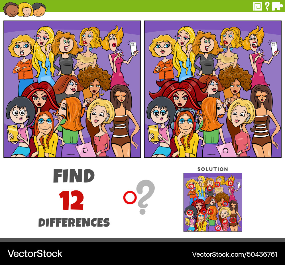 Differences activity with cartoon women Royalty Free Vector