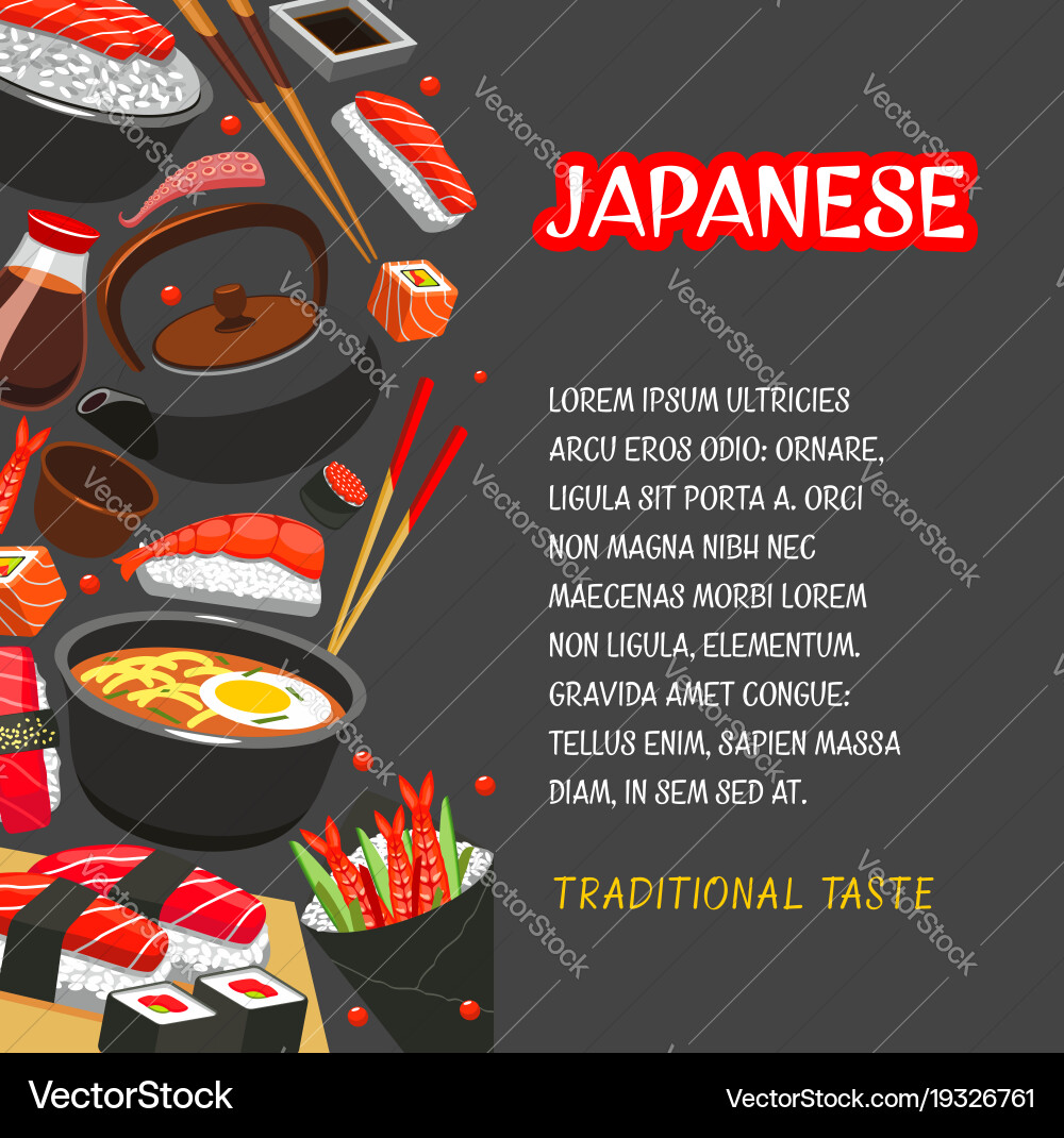 Japanese seafood sushi poster for menu design Vector Image