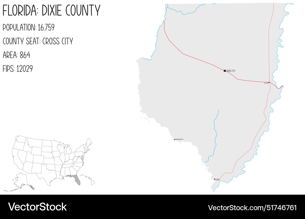 Map of dixie county in florida usa Royalty Free Vector Image