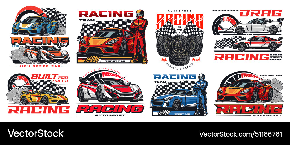 Racing team colorful set stickers Royalty Free Vector Image