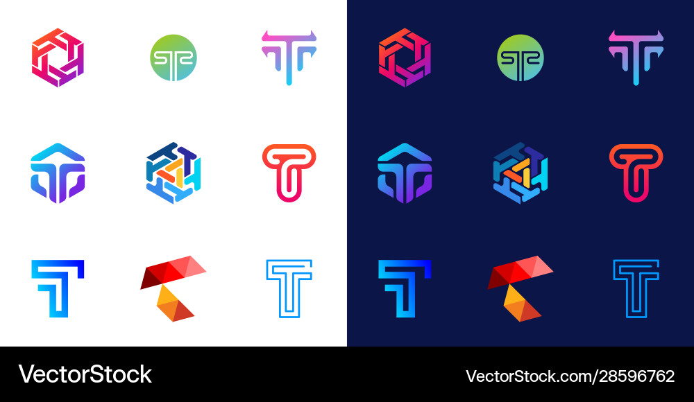 Collection logo letter t gradient color – Free Vector | VectorStock