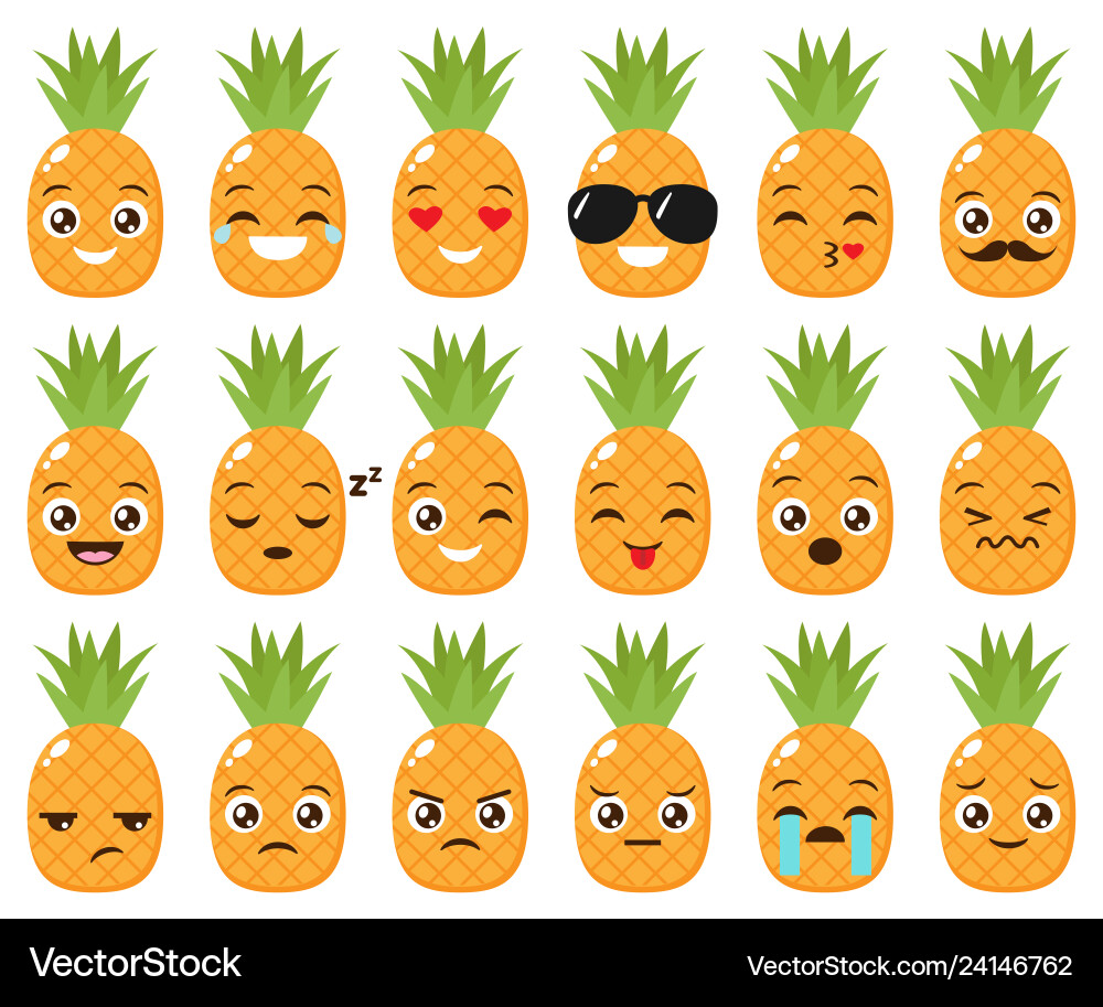 Cute Pineapple Emoji Set Royalty Free Vector Image