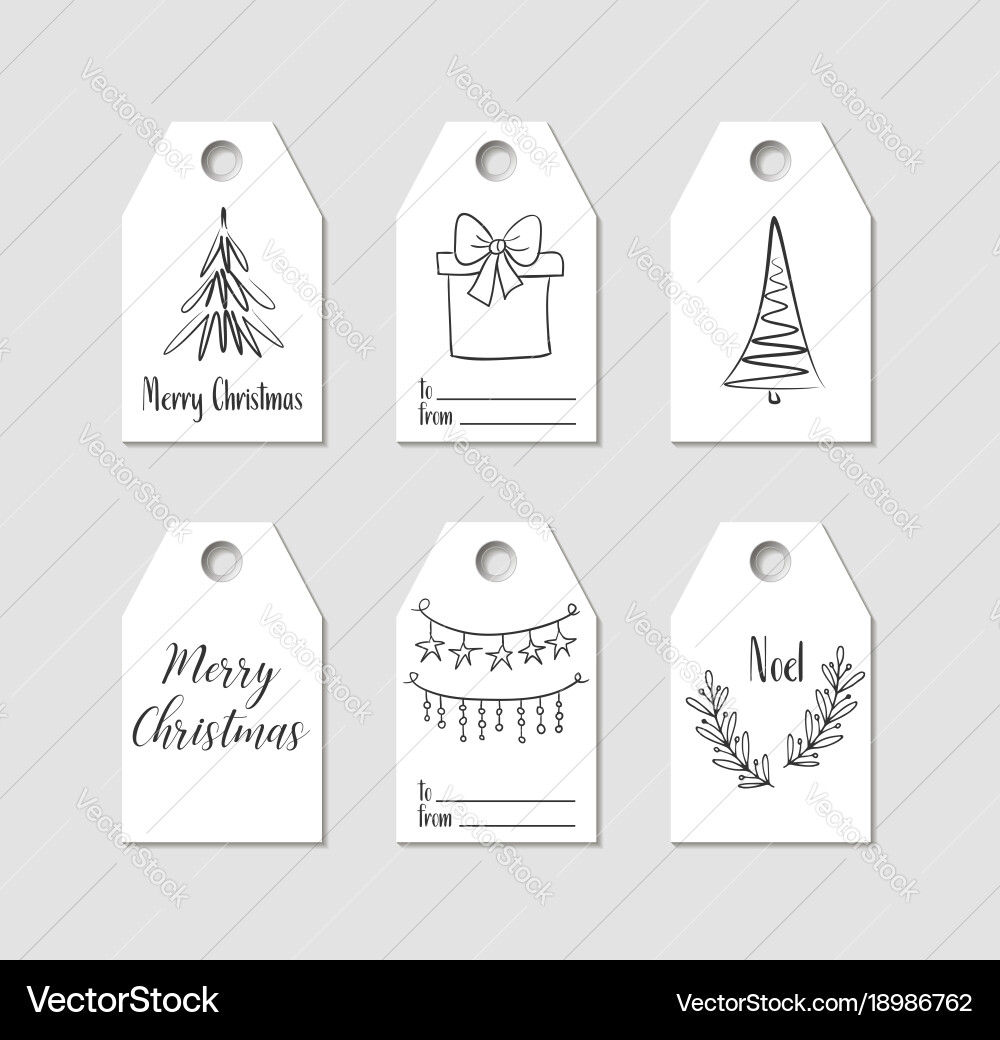 Hand drawn christmas gift tags labels Royalty Free Vector