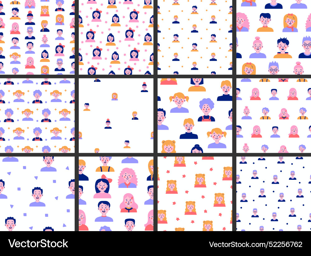 Kids different user profile seamless pattern Vector Image