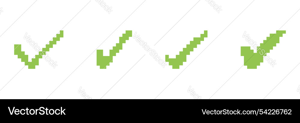 Pixel art green check marks set in various shapes Vector Image