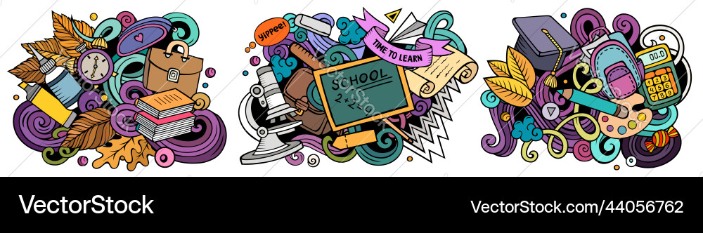School cartoon doodle designs set Royalty Free Vector Image