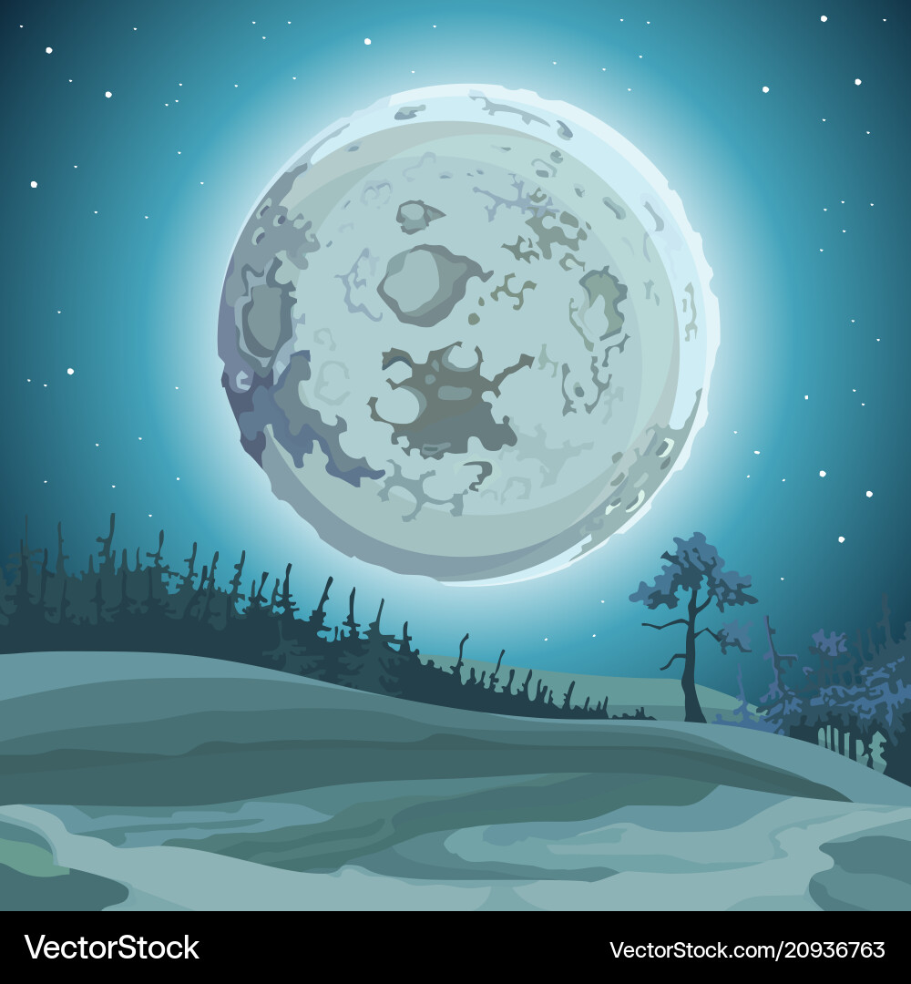 Cartoon background big moon at night over Vector Image
