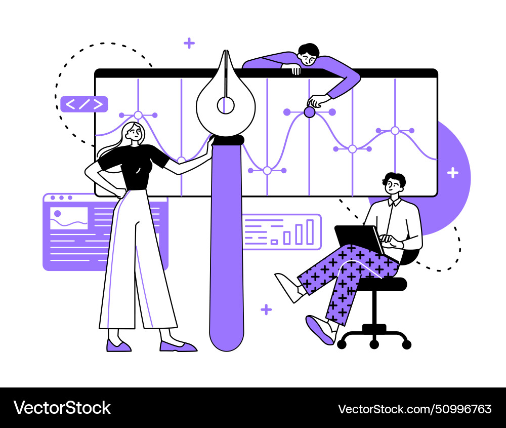 Employees work with data analyze information Vector Image