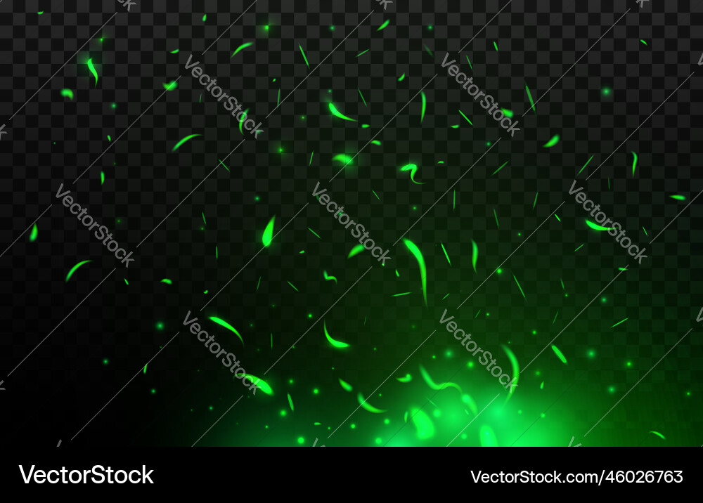 Green fire sparks magic flame flying particles Vector Image