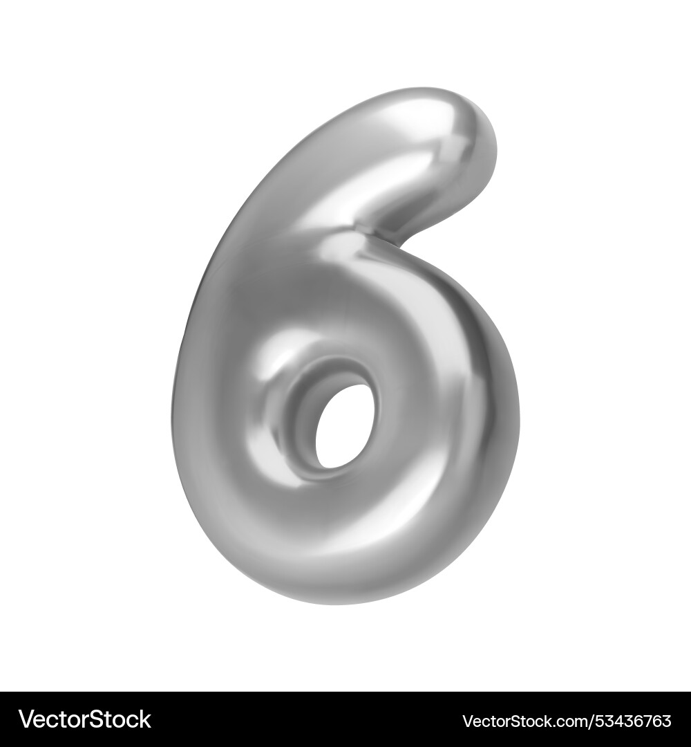 Number silver 6 foil and chrome balloon number Vector Image