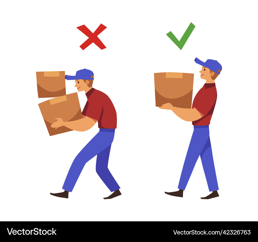Safe Lifting: Correct vs. Incorrect Posture Vector Image