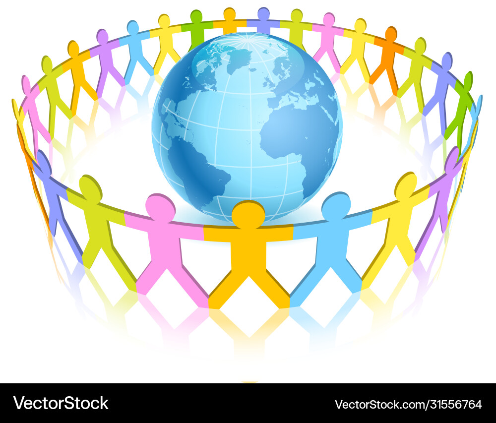 Circle colorful people figures around world Vector Image