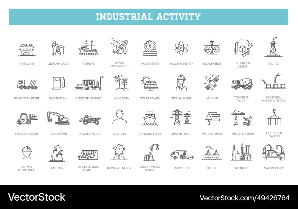 Industrial activity icons pack Royalty Free Vector Image