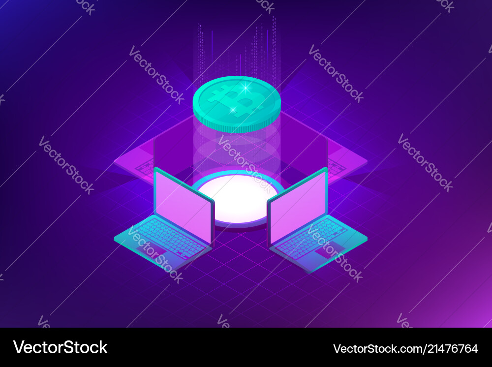 Isometric bitcoin mining concept cryptocurrency Vector Image Isometric bitcoin mining concept cryptocurrency Vector Image