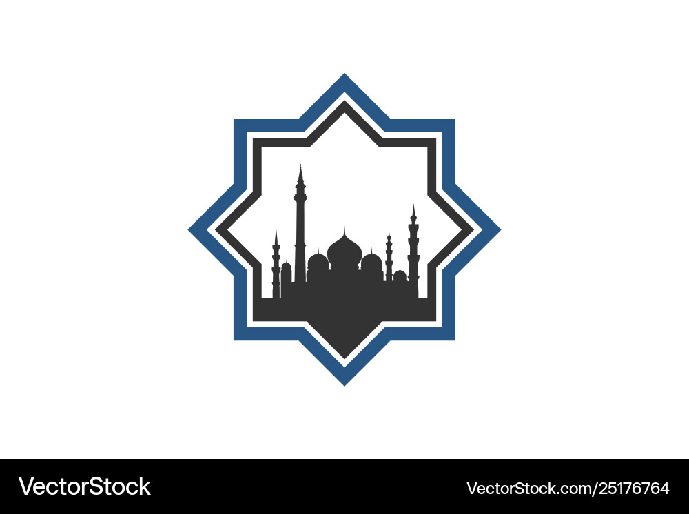 Mosque star hexagon icon logo flat line Royalty Free Vector