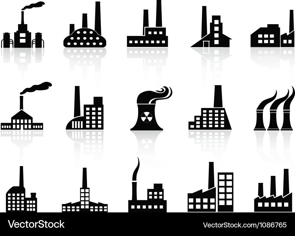 Black factory icons set Royalty Free Vector Image