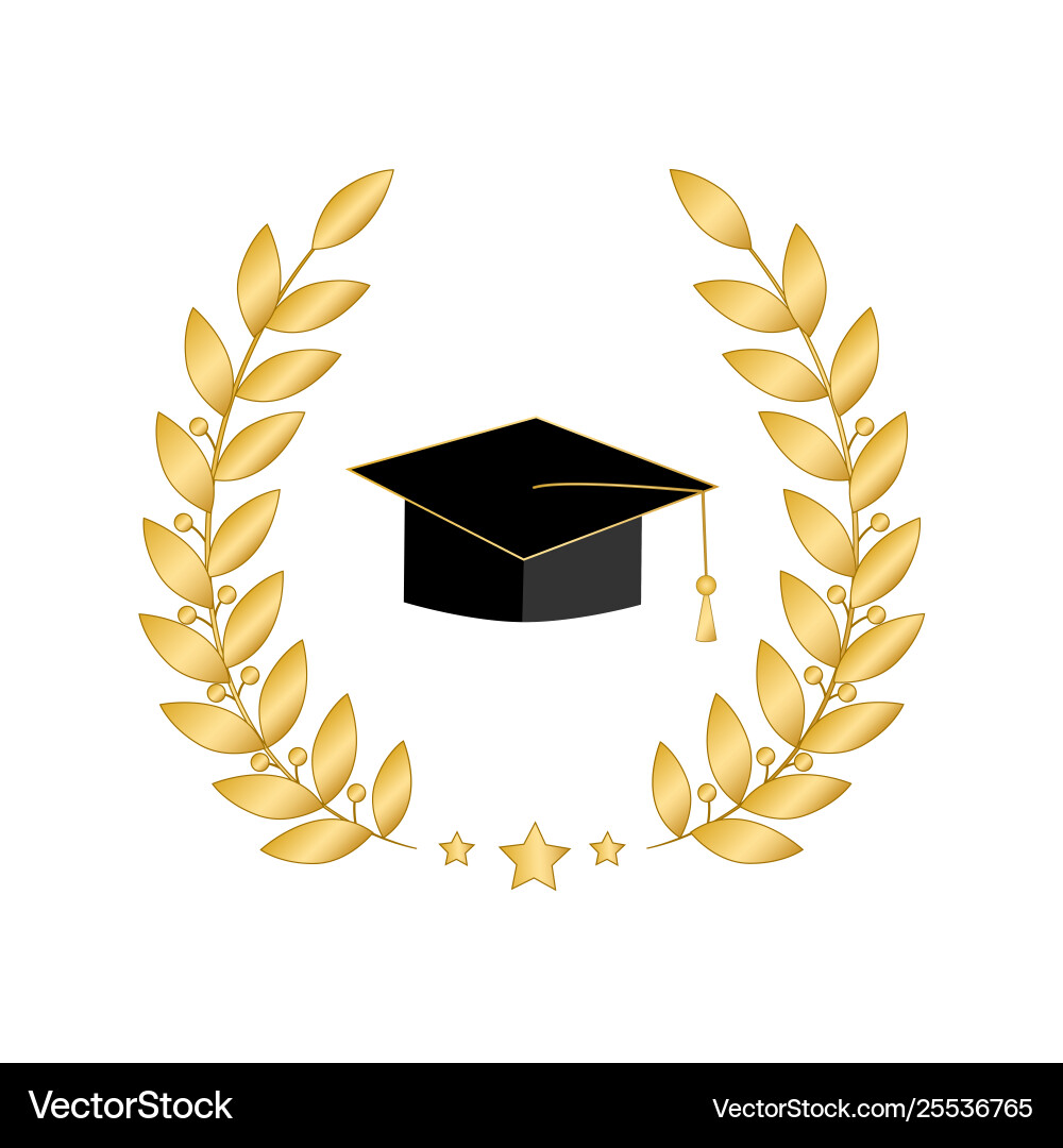 Golden graduation cap with laurel wreath Vector Image