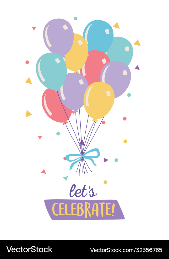 Happy birthday bunch balloons confetti Royalty Free Vector