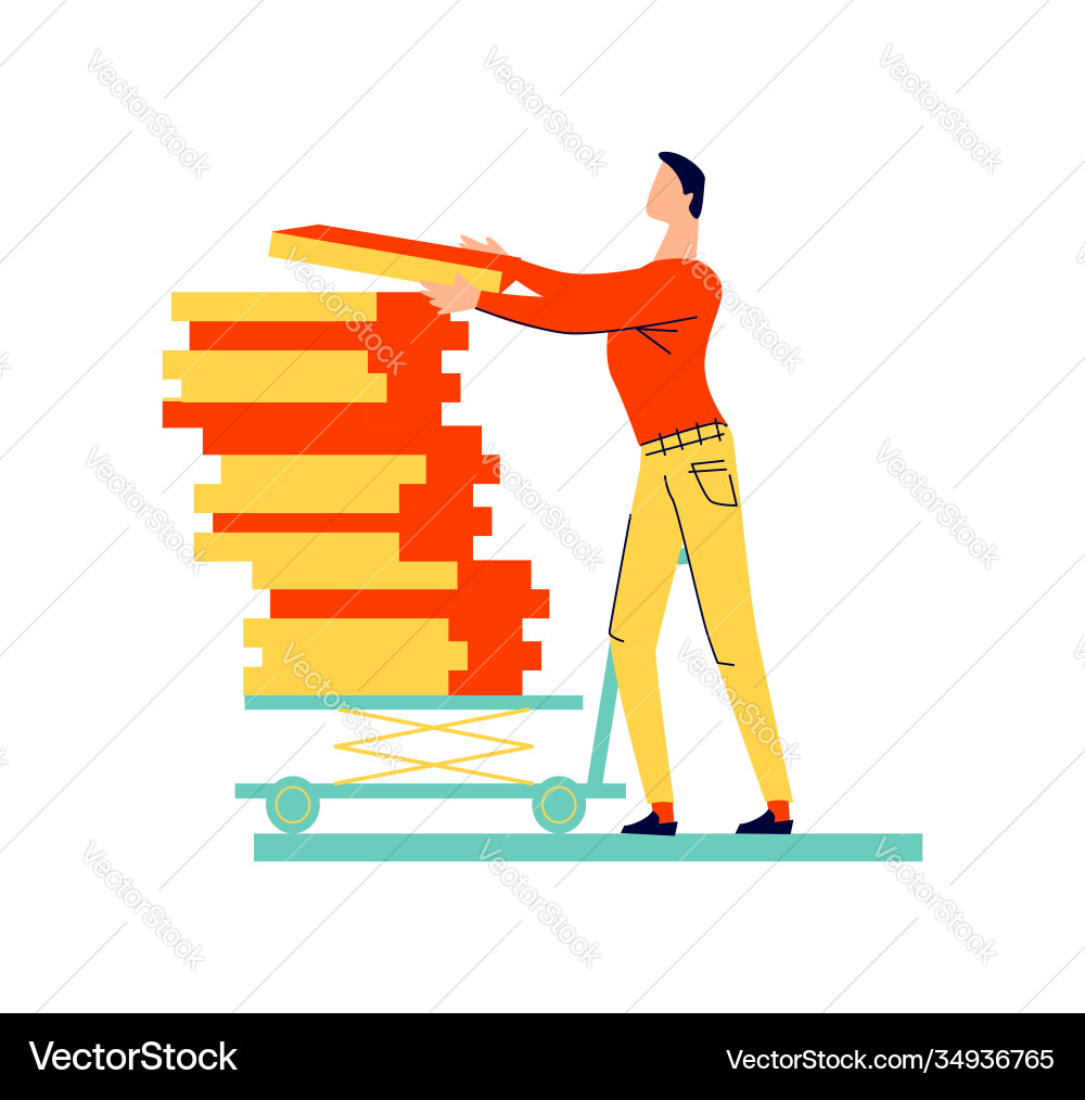 Male character moves cargo cartoon Royalty Free Vector Image