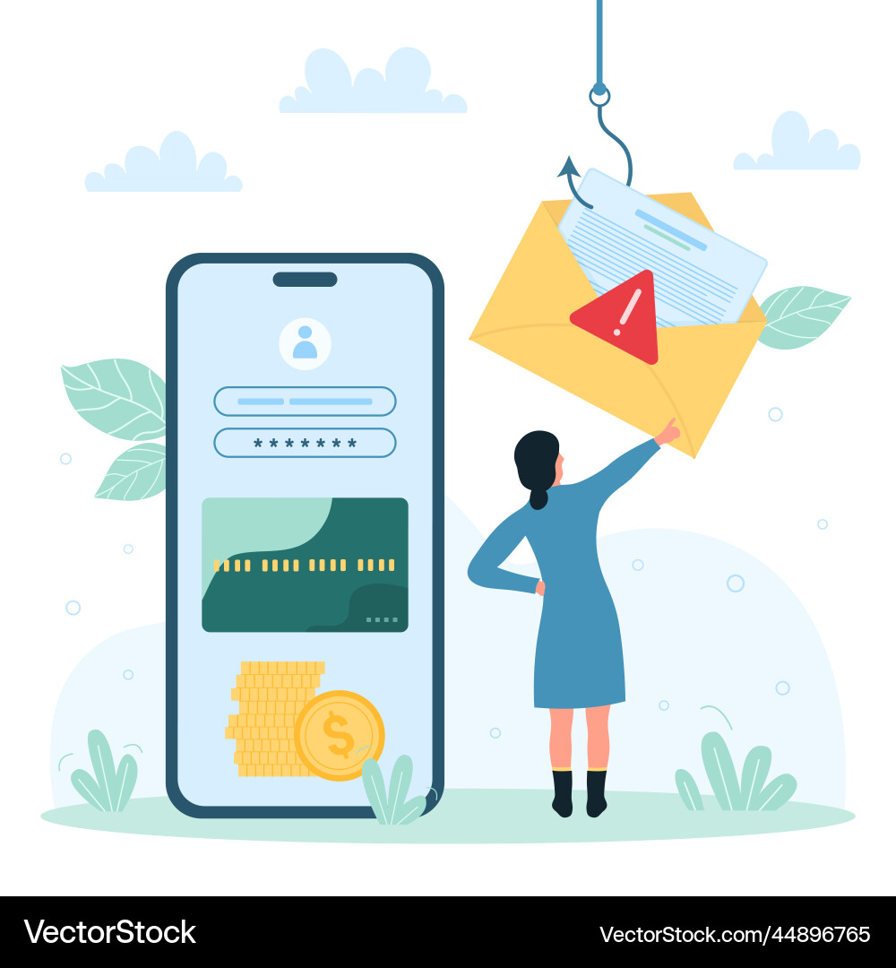 Phishing and scam fraud cyber attack tiny person Vector Image