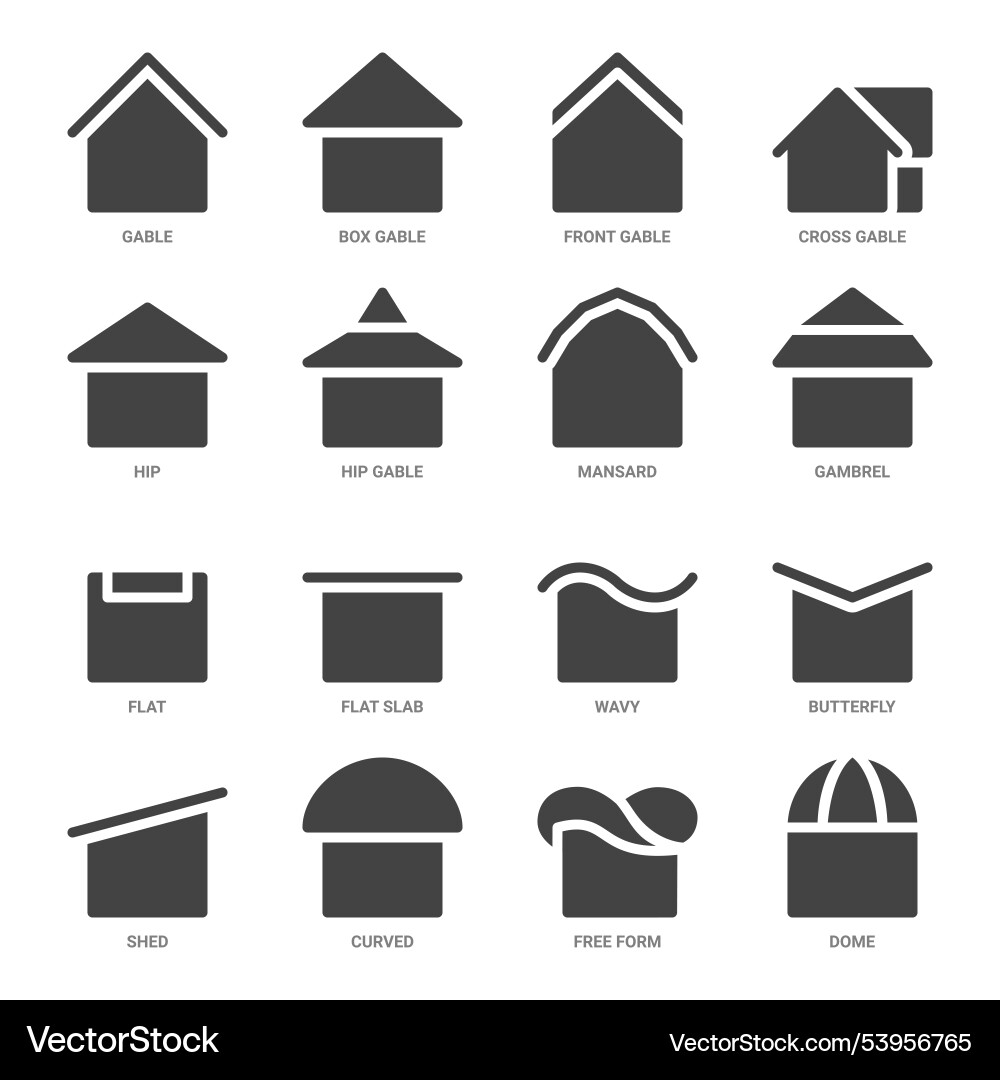 Roof types solid icon set Royalty Free Vector Image