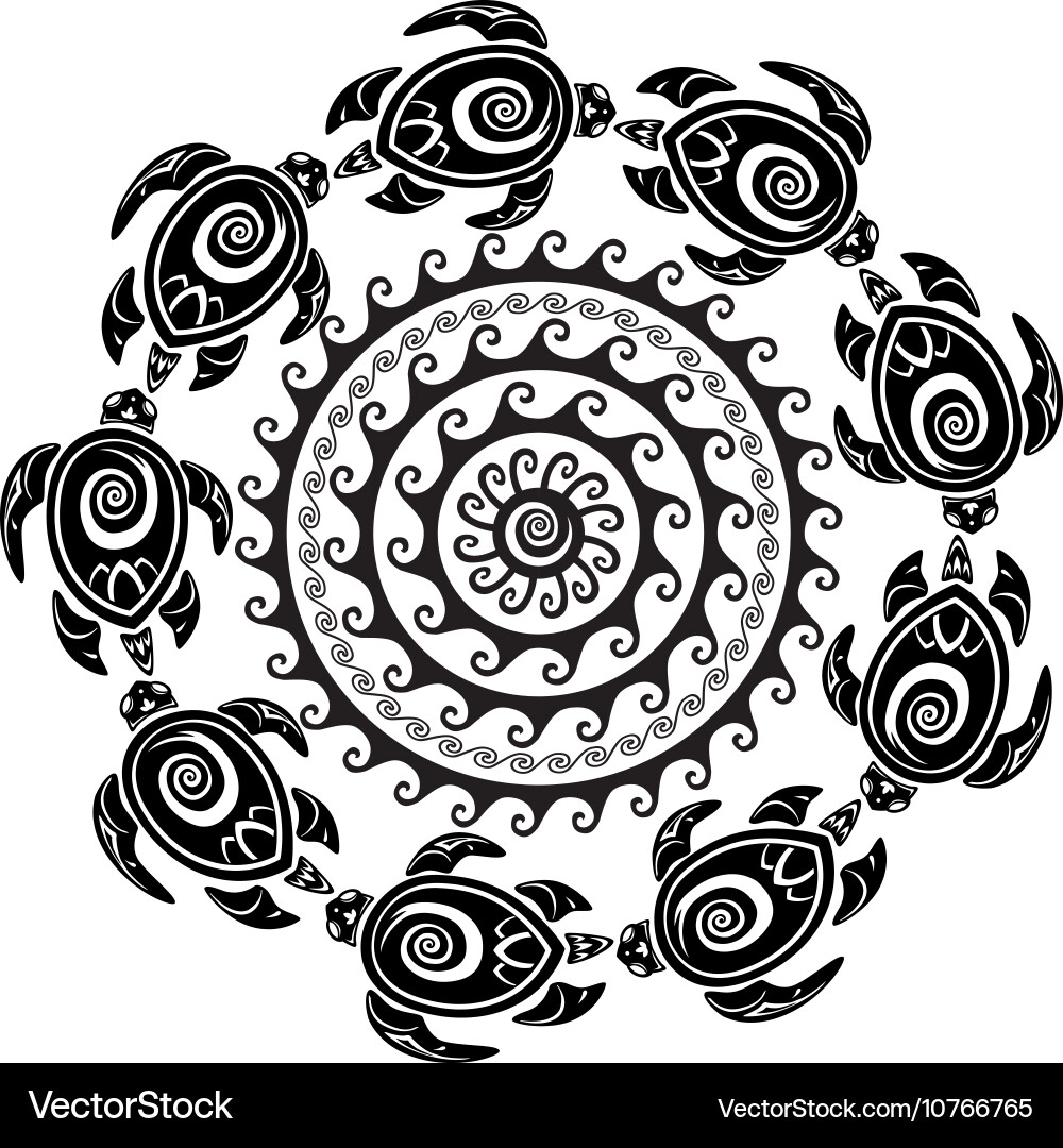 Round pattern with decorated turtles Royalty Free Vector