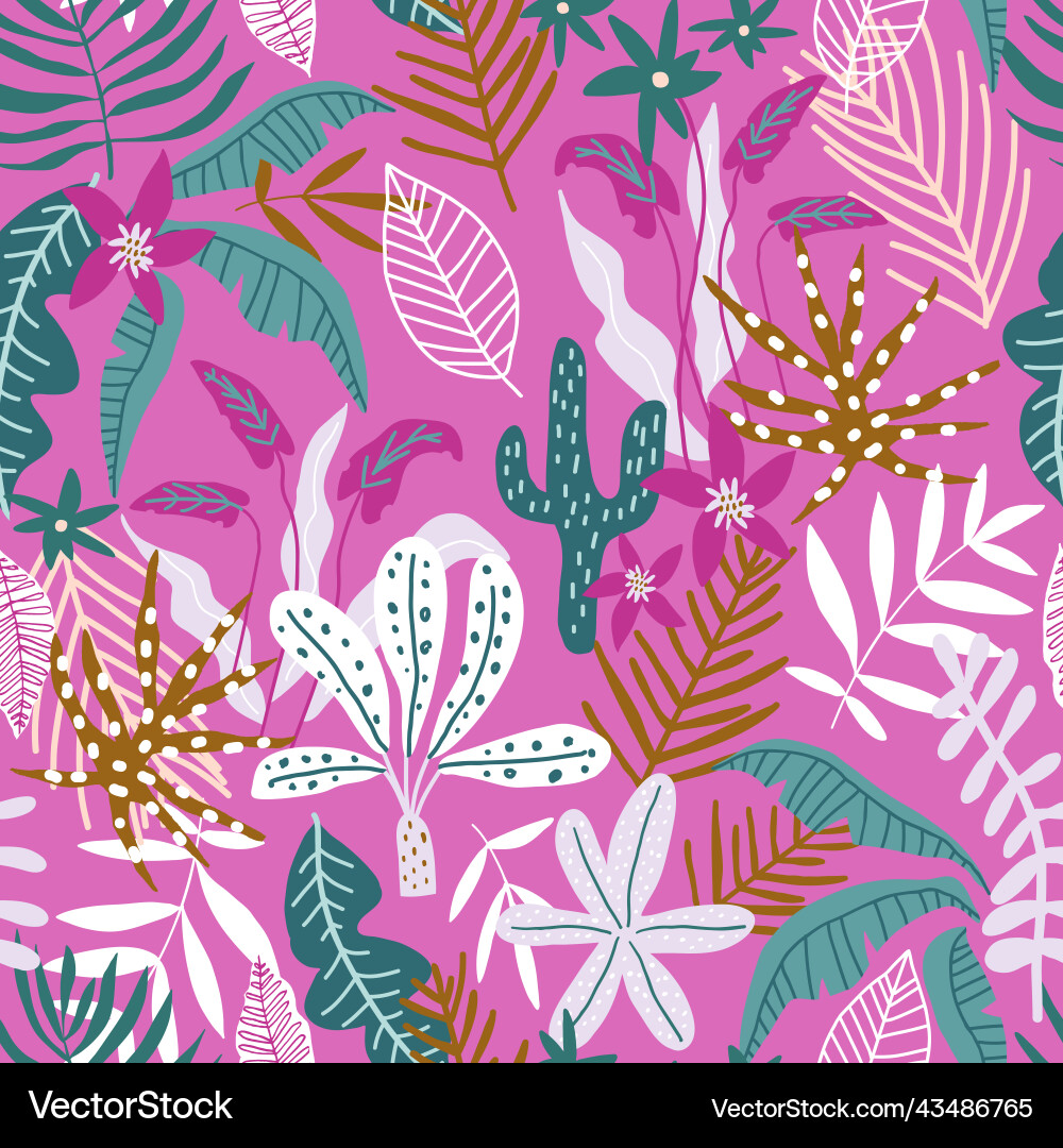 Seamless tropical pink pattern with hand drawn Vector Image