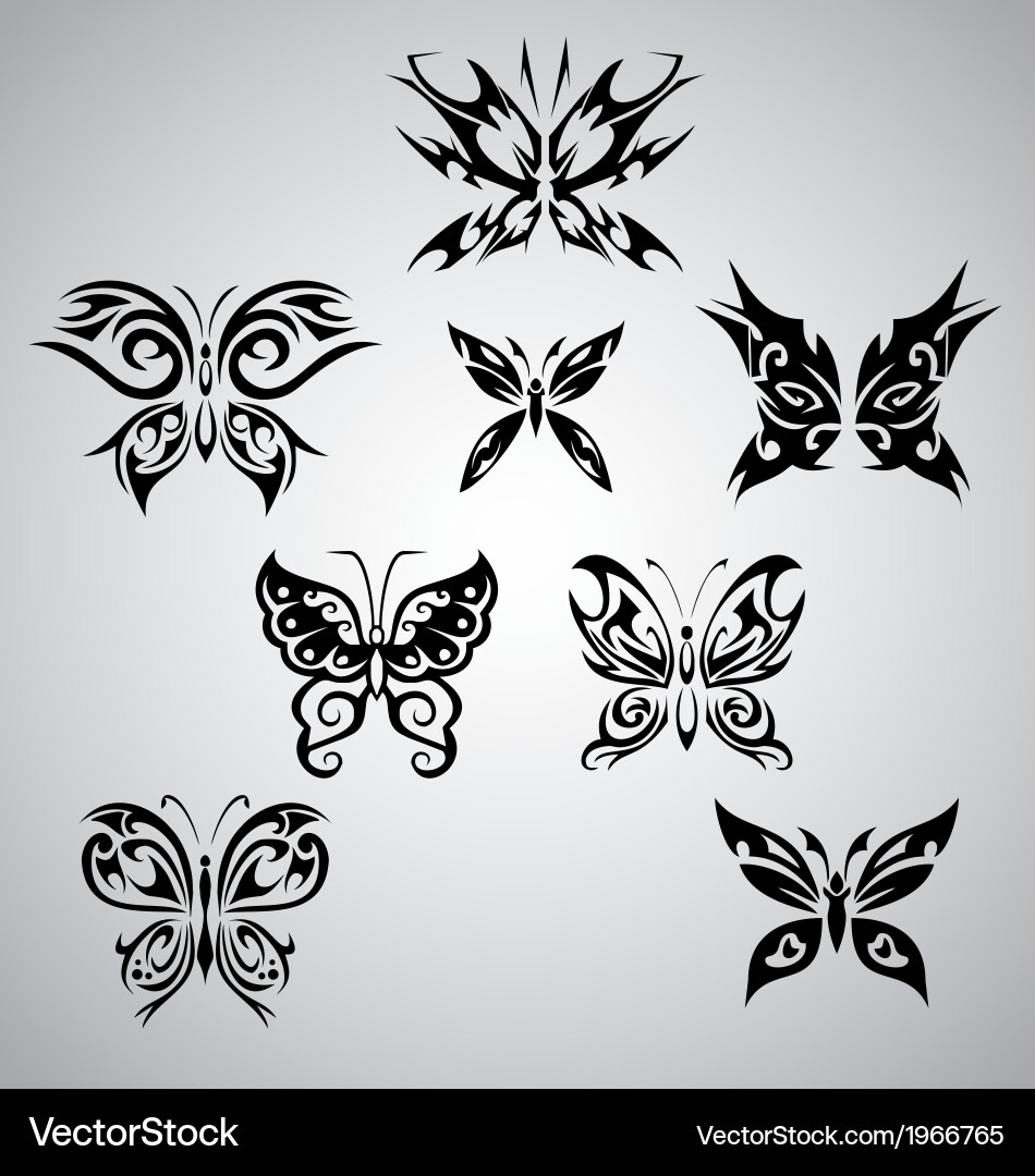 Tribal Butterfly Tattoo Set Royalty Free Vector Image