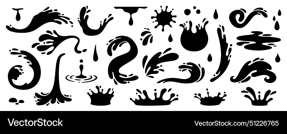Water splash silhouettes black liquid shapes ink Vector Image