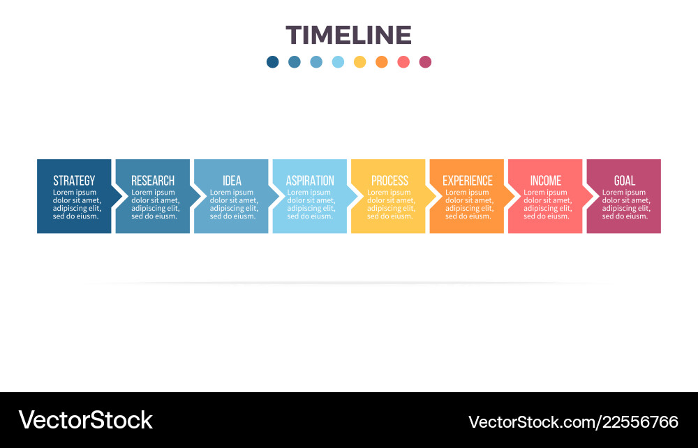 Business Infografiken Timeline mit 8 Schritten Vektorbild