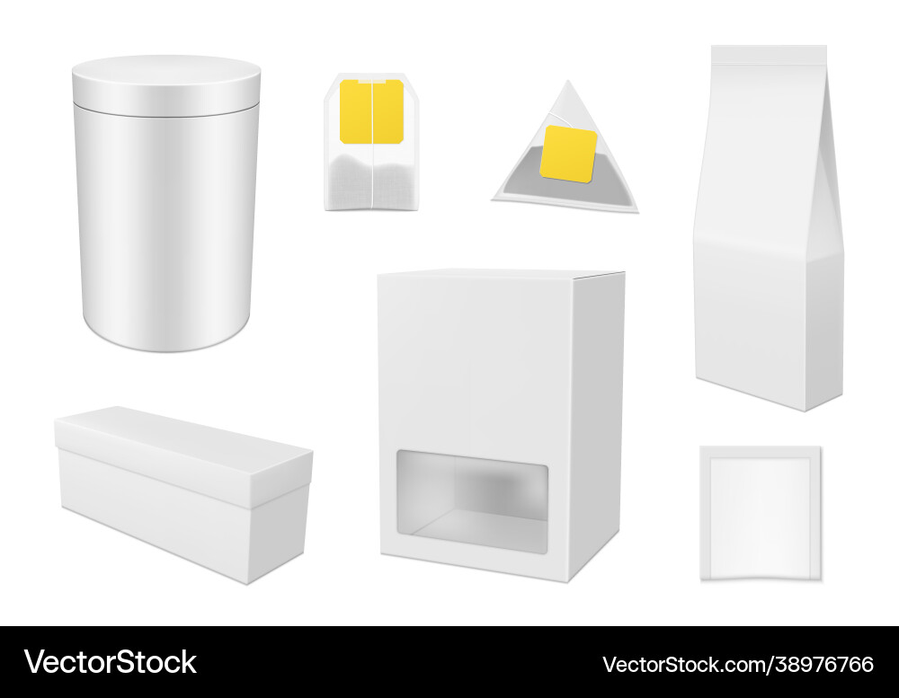 Collection realistic packaging for tea Royalty Free Vector