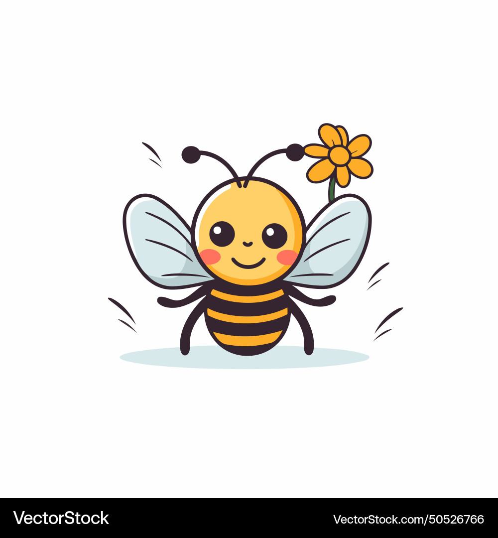 Cute cartoon bee with flower isolated on white Vector Image