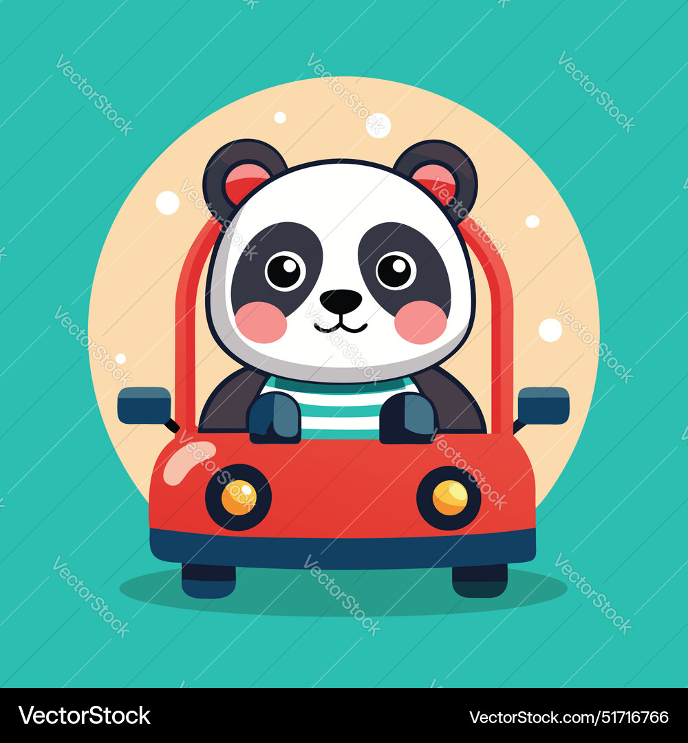 Cute panda red car Royalty Free Vector Image - VectorStock