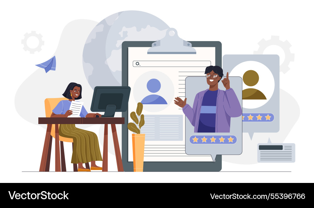 Recruiter reviewing candidate profiles for online Vector Image