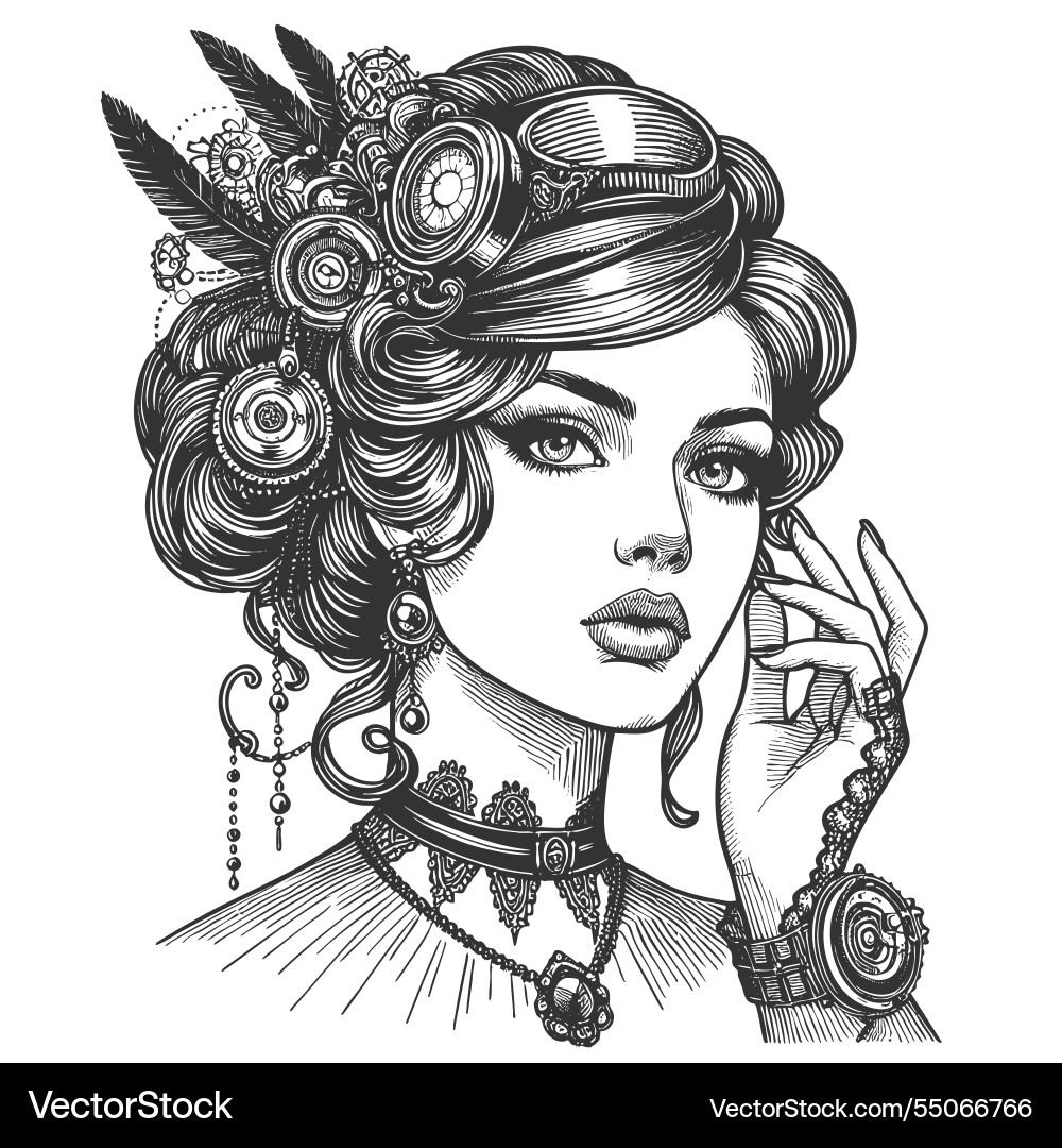 Steampunk woman engraving Royalty Free Vector Image