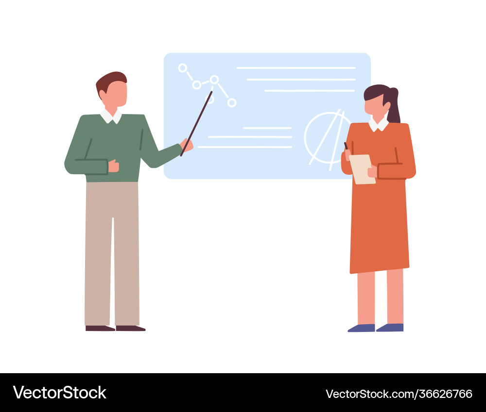 Teacher and student showing presentation Vector Image