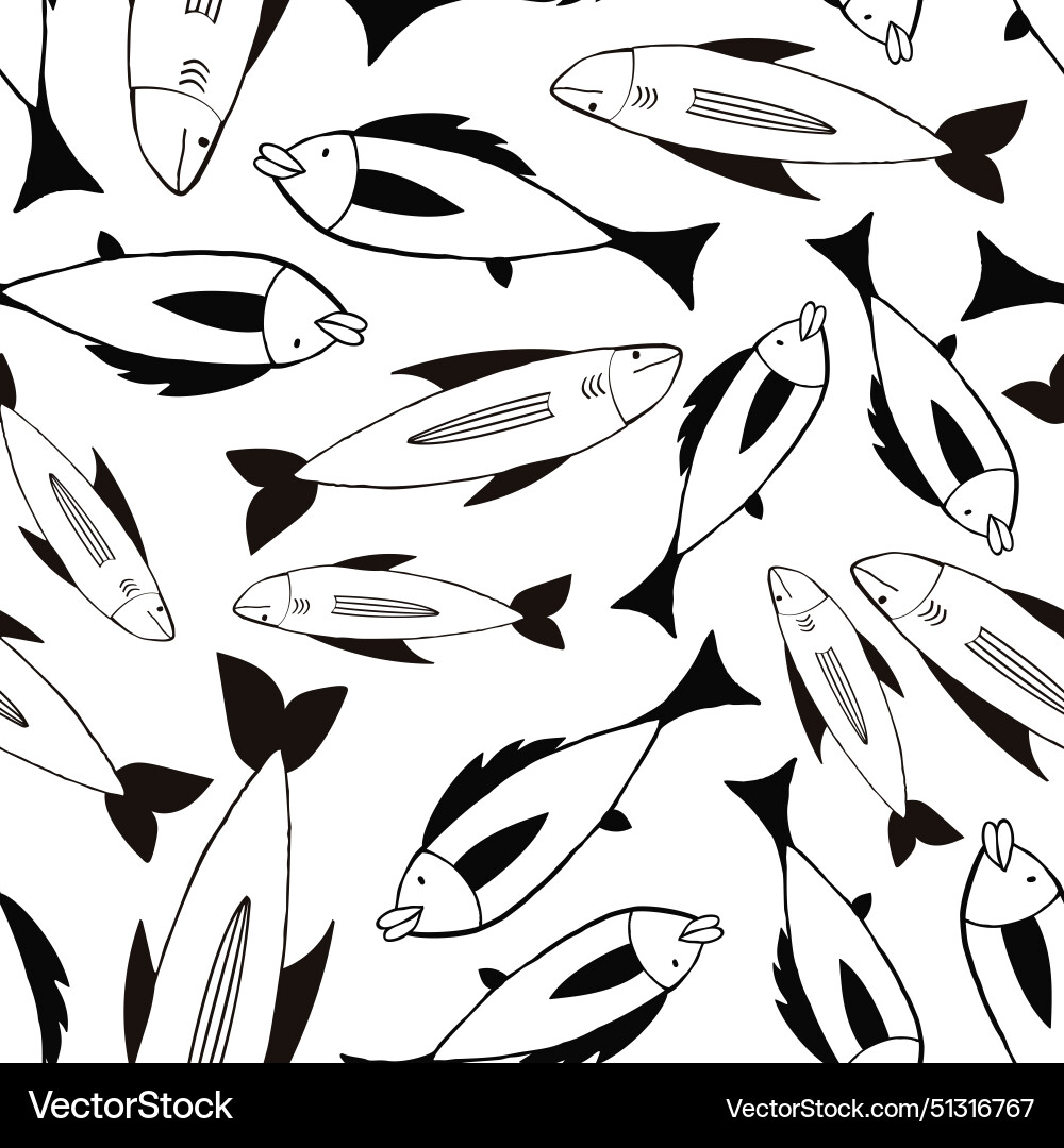 A black and white fish pattern with many Vector Image