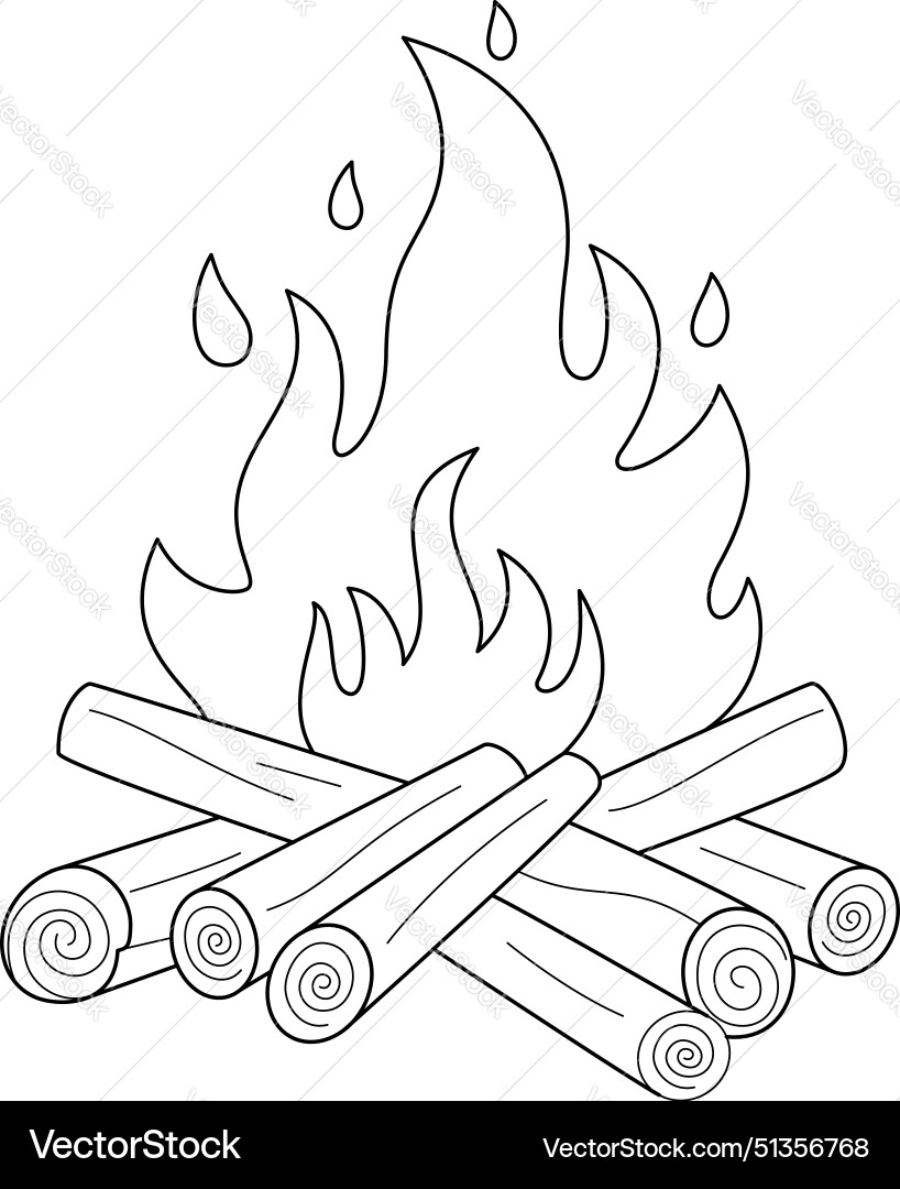 Bonfire coloring page for kids camp outline Vector Image