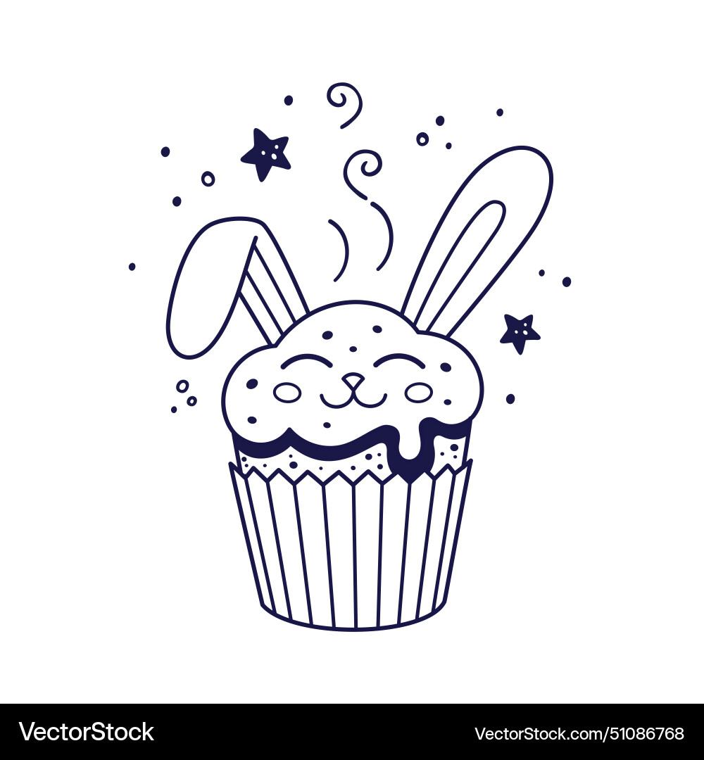 Easter cake with cream rabbit in cartoon style Vector Image